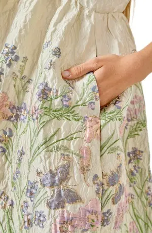 Endless Rose Metallic Floral Jacquard Minidress With Bow Detail