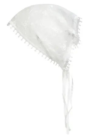 NATASHA Floral Embroidered Lace Headscarf - White