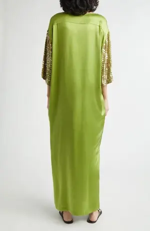 ZANKOV Jewel Neck Paillette Embellished Silk Satin Maxi Dress
