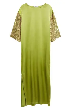 ZANKOV Jewel Neck Paillette Embellished Silk Satin Maxi Dress