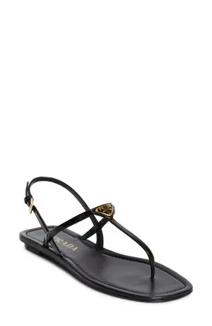 Prada Triangle Logo Patent Leather Sandals - Nero