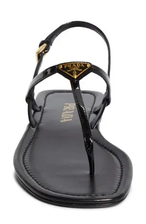 Prada Triangle Logo Patent Leather Sandals - Nero