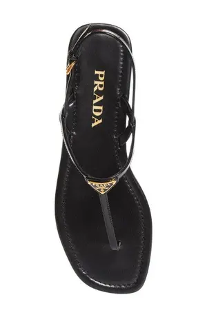 Prada Triangle Logo Patent Leather Sandals - Nero