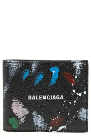 Balenciaga Cash Logo Leather Wallet - 8486 Black/multi