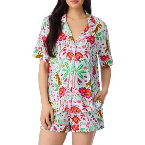 ROOM SERVICE Print Short Pajamas - Blue Print