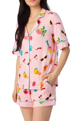 ROOM SERVICE Print Short Pajamas - Pink/novel