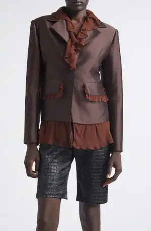KIM SHUI Arianna Silk & Wool Jacket With Ruffle Detail