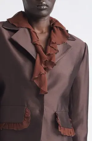 KIM SHUI Arianna Silk & Wool Jacket With Ruffle Detail