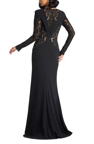 Tadashi Shoji Long Sleeve Lace And Crepe Gown