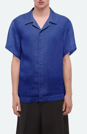 Helmut Lang Relaxed Linen Camp Shirt - Cobalt