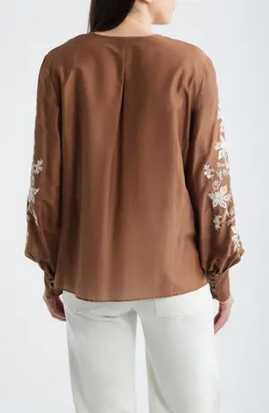 Kobi Halperin Franki Embroidered Cotton & Silk Peasant Top