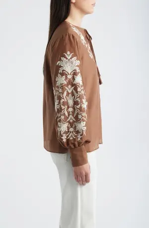 Kobi Halperin Franki Embroidered Cotton & Silk Peasant Top