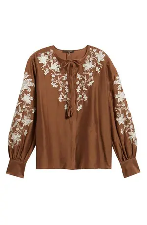 Kobi Halperin Franki Embroidered Cotton & Silk Peasant Top