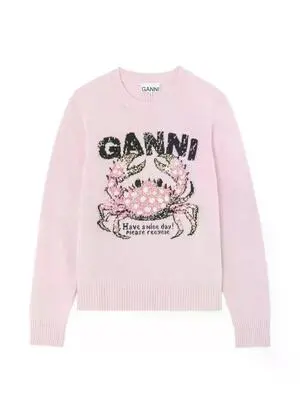 GANNI Crab Intarsia" Crew Neck Sweater - Pink