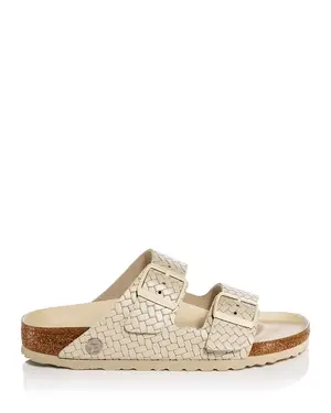 BIRKENSTOCK Arizona Woven Embossed Slide Sandals - Beige