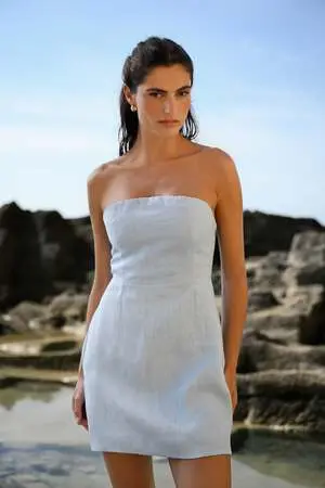 MandiBreeze Linen Mini Dress - Blue