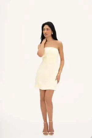 MandiBreeze Lili Dress Linen Mini Strapless Dress - Yellow