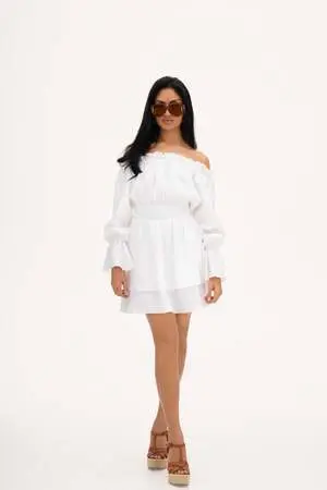 MandiBreeze Alexia Dress Off-the-shoulder Tiered Mini - White