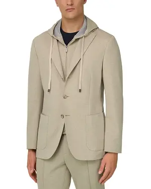 Boggi Milano Regular Fit Jacket With Removable Drawstring Hoodie - Beige
