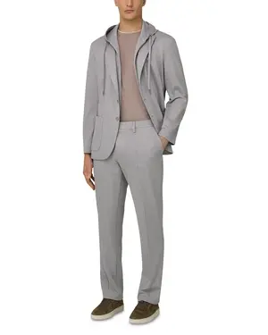 Boggi Milano Regular Fit Jacket With Removable Drawstring Hoodie - Light Grey