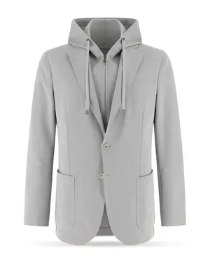 Boggi Milano Regular Fit Jacket With Removable Drawstring Hoodie - Light Grey
