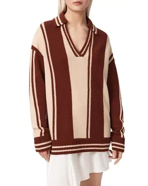 ALLSAINTS Tay Collared Striped Merino Wool Sweater