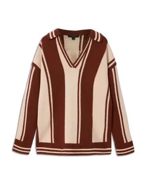 ALLSAINTS Tay Collared Striped Merino Wool Sweater