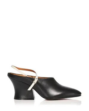 JIL SANDER Leather Mule Pumps With Ankle Strap And Block Heel