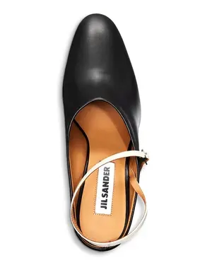 JIL SANDER Leather Mule Pumps With Ankle Strap And Block Heel