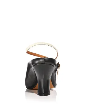 JIL SANDER Leather Mule Pumps With Ankle Strap And Block Heel