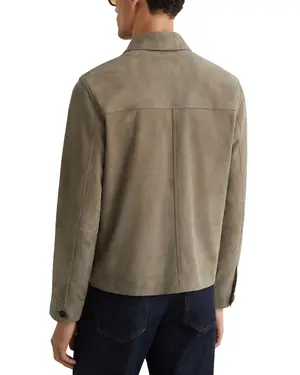 REISS Danny Regular Fit Suede Worker Jacket - Soft Sage