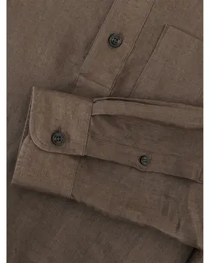 REISS Trident Regular Fit Granddad Shirt - Soft Brown