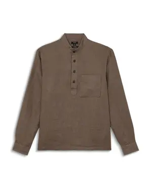 REISS Trident Regular Fit Granddad Shirt - Soft Brown