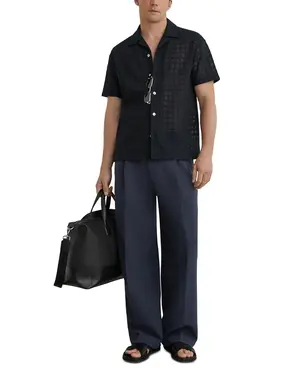 REISS Short Sleeve Crochet Tile Cuban Collar Shirt