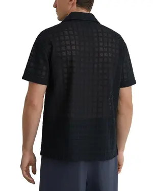 REISS Short Sleeve Crochet Tile Cuban Collar Shirt