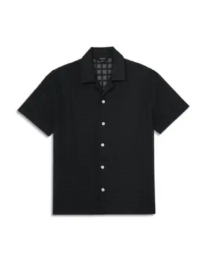 REISS Short Sleeve Crochet Tile Cuban Collar Shirt
