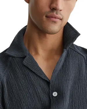 REISS Knox Short Sleeve Textured Raglan Shirt - Airforce Blue