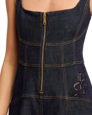 SELF-PORTRAIT Denim Bow Embroidered Midi Dress