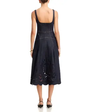SELF-PORTRAIT Denim Bow Embroidered Midi Dress