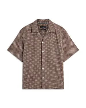 Ted Baker London Merrik Geo Textured Relaxed Fit Camp Shirt - Brown