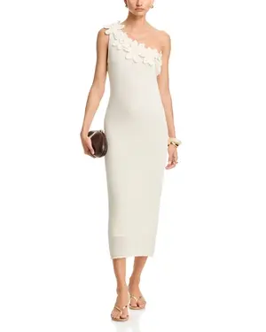 Aqua Crochet 3d Flower One-shoulder Midi Dress