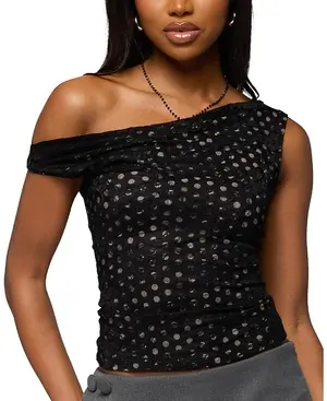 EDIKTED Off-shoulder Polka Dot Lace Top