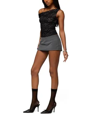 EDIKTED Off-shoulder Polka Dot Lace Top