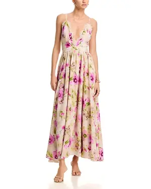 Aqua Floral Lace Trim Maxi Dress - Pink Multi