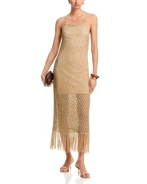 Aqua Shine Crochet Maxi Dress With Fringe Detail