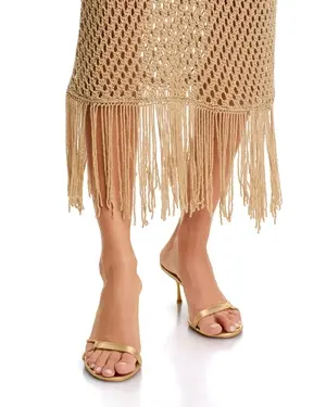 Aqua Shine Crochet Maxi Dress With Fringe Detail