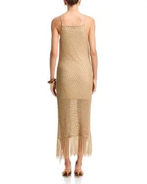 Aqua Shine Crochet Maxi Dress With Fringe Detail