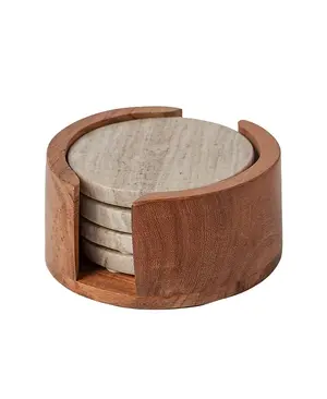 VERVE CULTURE Marble Coaster, Set Of 4 - Tan
