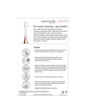 SUPERSMILE Zina45 Sonic Pulse Toothbrush Chrome Rose Replacement Heads 2 Pack Set