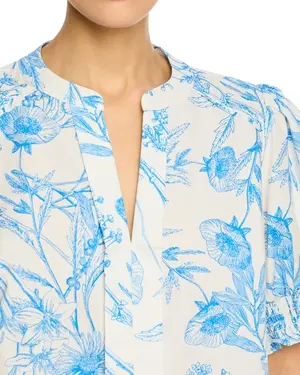 T Tahari Floral Split Neck Blouse